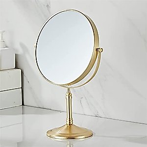 HIHIA Brushed Gold Makeup Mirror Tabletop, Double-Side 1X-10X, Freestanding 360 Swivel Cosmetic Vanity Mirror for Table Desk, Made of Copper， No Light Brushed Gold (8 Inch, 10X)