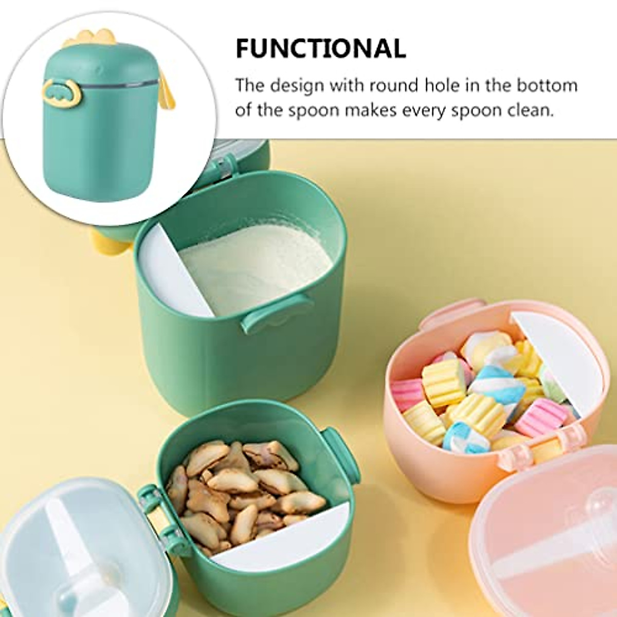 Formula Dispenser with Scoop, Dinosaur Formula Container Portable Milk Powder Storage Box with Handle Fruit Snack Food Holder for Travel Outdoor (L)