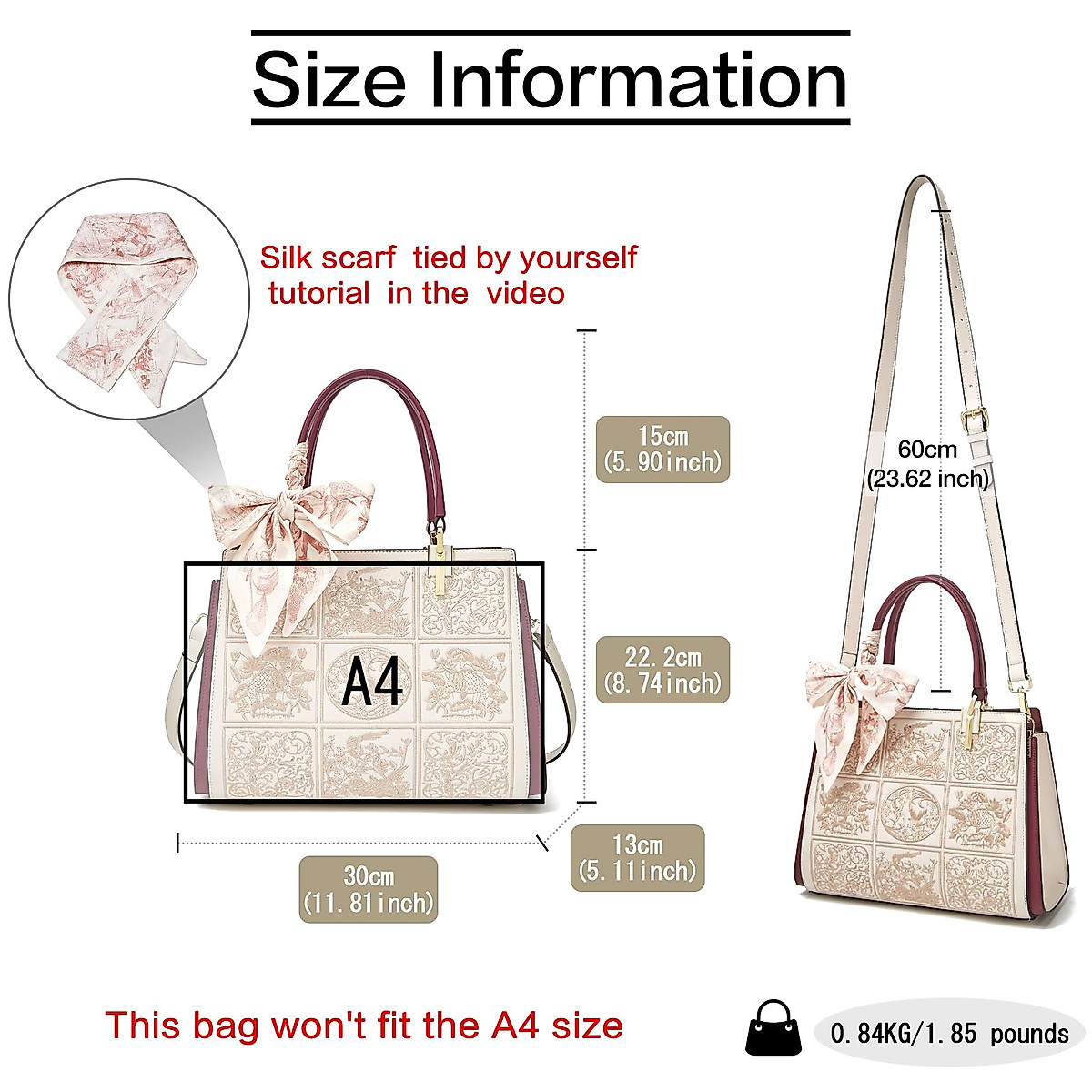 FOXLOVER Leather Satchel Handbags for Women Tote Shoulder Bag vintage Crossbody Bag Purse Top Handle bag with Embroidery