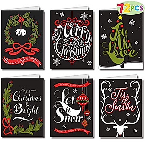 JOYIN 72 PCS Holiday Christmas Greeting Cards with 6 Artistic Greeting Designs With Envelopes for Winter Christmas Season, Merry Christmas Cards, Wintertime Gifts Cards. (Artistic Black Collection)