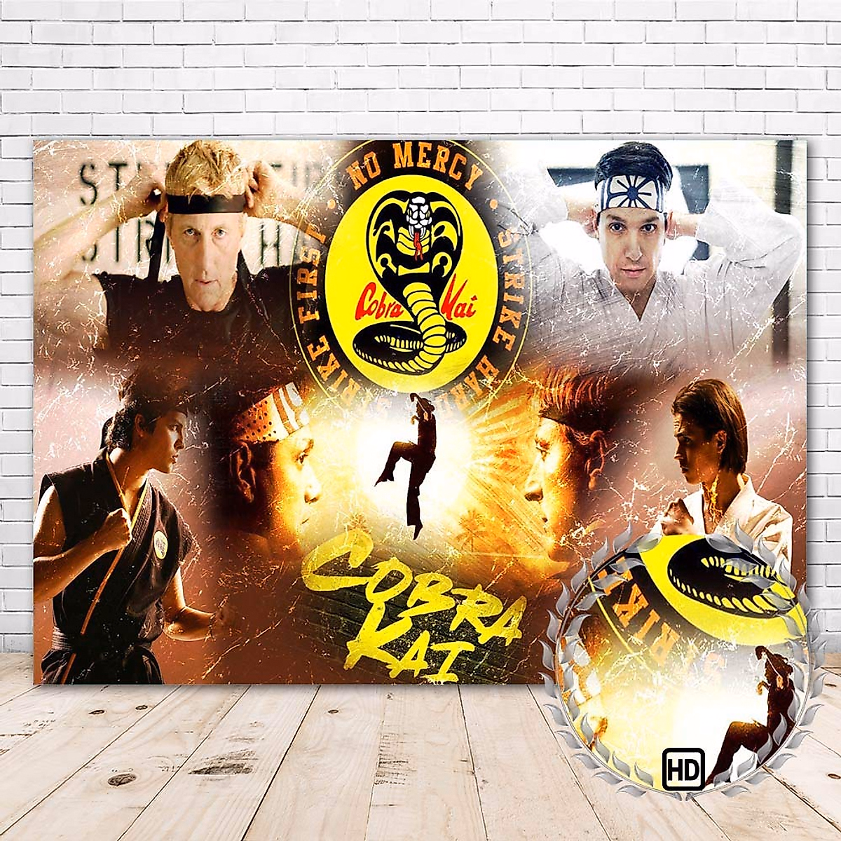 JMING Cobra Kai Poster Backdrop for Party Supplies 7x5ft Vinyl Cobra Kai Birthday Decorations Party Banner Dessert Table Room Wall Decor Photo Booth Studio Background Props