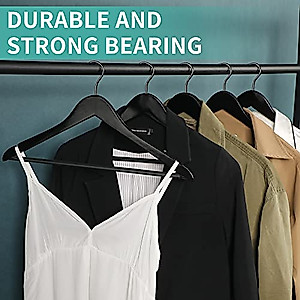 Perfecasa Premium Wooden Clothes Hangers 20 Pack, Suit Hangers with Noise Canceling Hook, Non Slip Pant Bar and Two Open Notches (Black Color)