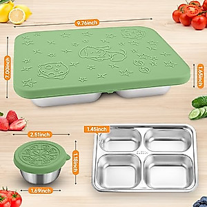 LEGELITE Stainless Steel Bento Box Container with 2 Sauce Cups, 4 Compartments Premium Bento Box, Metal Lunch Box Set for Kids or Adults (Sage)