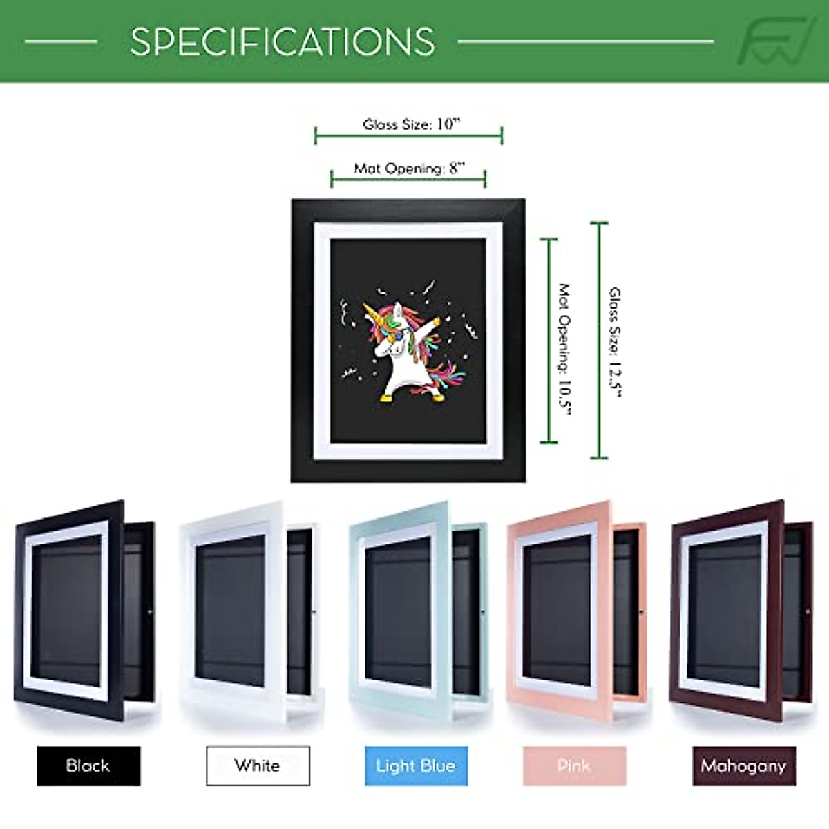 FrameWorks 10” x 12.5” Light Blue Wooden Kid Art Frame with Gallery Style Edges, Tempered Glass, and Elastic Straps 2-Pack