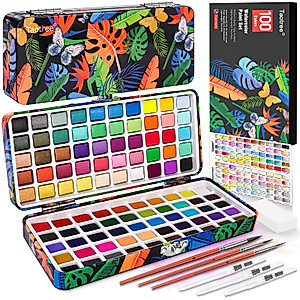 Taotree Watercolor Paint Set 100 Colors, Art Supplies Watercolors Paint Kit Travel Water Colors with Paint Brushes, Crafts Painting Supplies, Drawing Gifts for Teens Girls Boys Kids Adults Artists