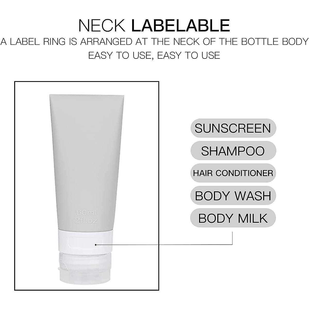 LARPIPAO TSA Certified Portable Soft Silicone Travel bottles Set - 6 Pack Leakproof Silicone Travel Bottles,Cosmetic Toiletry Containers(Label stickers)