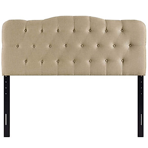 Modway Annabel Tufted Button Linen Fabric Upholstered Queen Headboard in Beige
