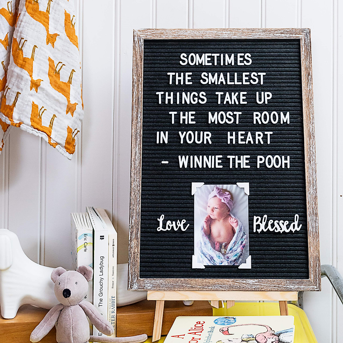 Felt Letter Board Letters Numbers Set 10x10 Inch, First Day School Board, Black Message Board Word Classroom Decor, Announcement Board Letters, Wood Frame Stand, New Pregnancy Baby Farmhouse Gifts