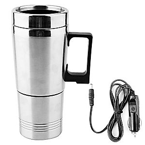 aqxreight - 350ML+150ML 12V Stainless Steel Car Heated Coffee Mug Coffee Cup Warmer Heated Mug Travel Cup