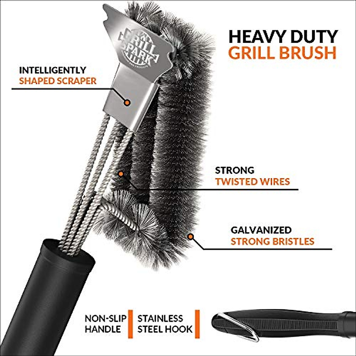BBQ Grill Brush and Scraper 18" | Stainless Steel Cleaning Brush Accessories | Best for Weber Gas, Charcoal, Porcelain, Cast Iron, All Grilling Grates