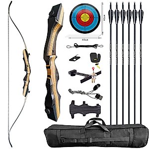 PANDARUS Wooden Takedown Recurve Bow 62" Right Handed for Outdoor Training Practice Recurve Bow for Adult & Youth Beginner (35lbs, Right Handed Pro)
