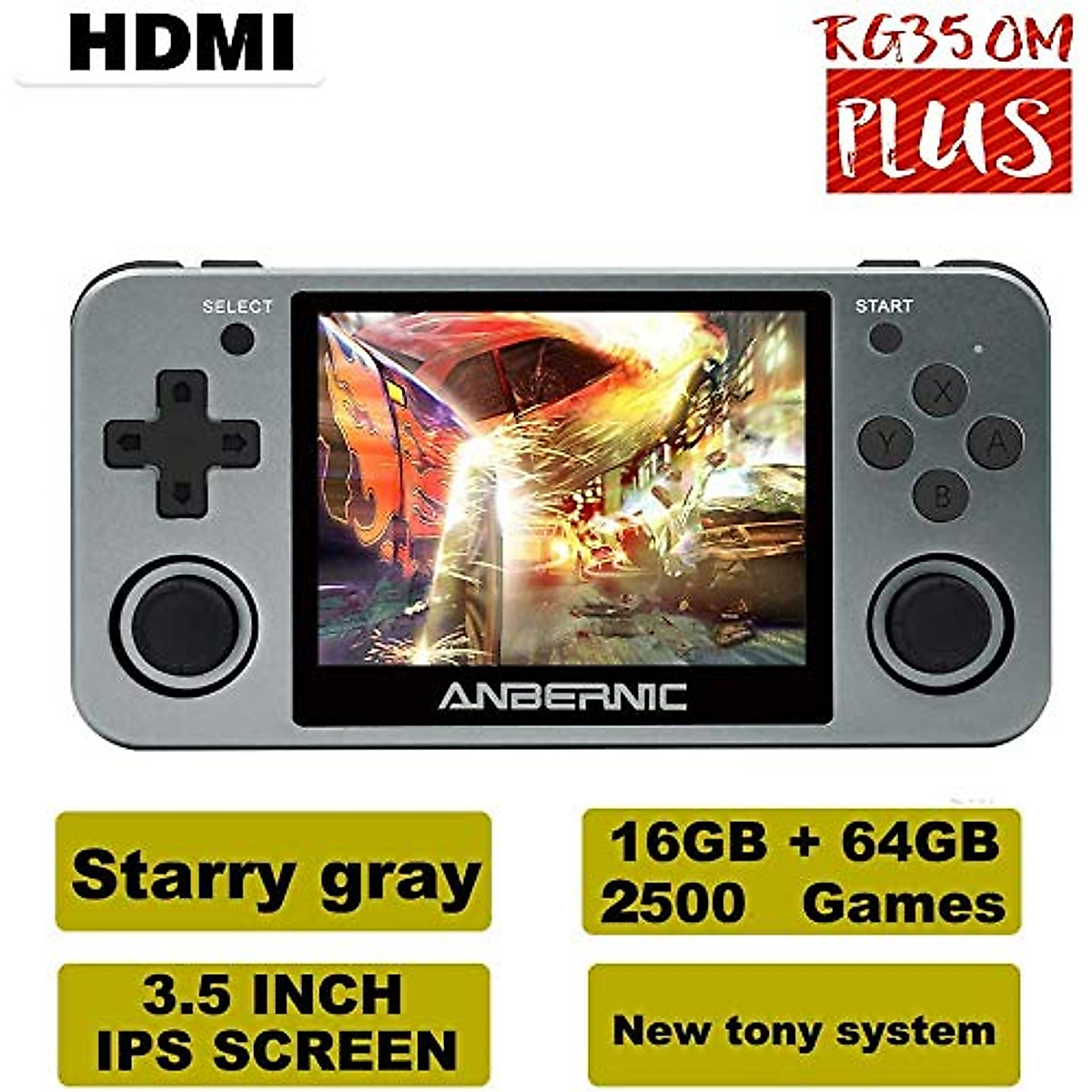 hemistin RG350m Handheld Game Console with 16G Memory, 3.5 Inch IPS Screen 2500MAH Battery Preload 5000 Games Opendingux System Gifts (Chinese and English Version) (Titanium + 32G TF Card)