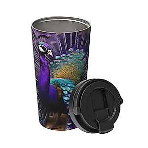 WANGXUEE Purple Peacock Print 500ml Stainless Steel Travel Tumbler Double Wall Vacuum Insulated Coffee Mug
