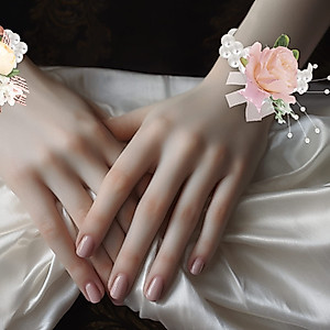 SNAIL GARDEN 12Pcs Elastic Pearl Wrist Corsage Bands, Wrist Corsage Bracelets with 12Pcs Pearl String, Faux Pearl Bead Corsage Accessories Bracelets for Wedding Prom Bride Bridesmaid Handmade Corsage