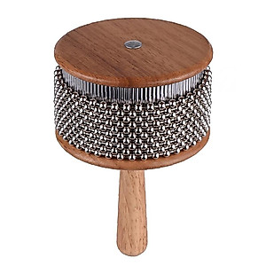 Froiny 1pc Wooden Cabasa Percussion Metal Beaded Chain & Cylinder Pop Hand Shaker Percussion Instrument