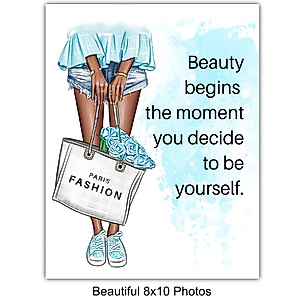 African American Inspirational Quote for Black Women, Girls - Glam High Fashion Design Wall Art - Luxury Gift for Designer Shoes Fan - Light Blue Decor - Home Decoration for Bathroom, Teens Bedroom