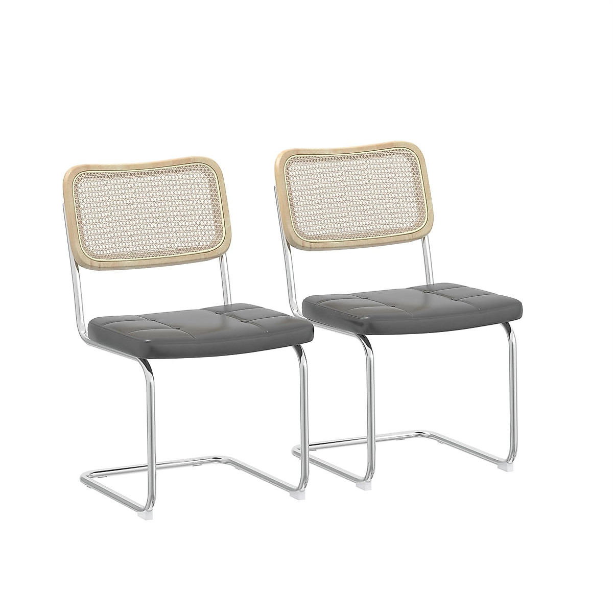 Dining Chairs Set of 2, Upholstered Dining Room Kitchen Side Chairs with Backrest and Metal Legs, Mid Century Modern Armless Farmhouse Rattan Dining Chairs for Living Room, Kitchen, Restaurant, Grey