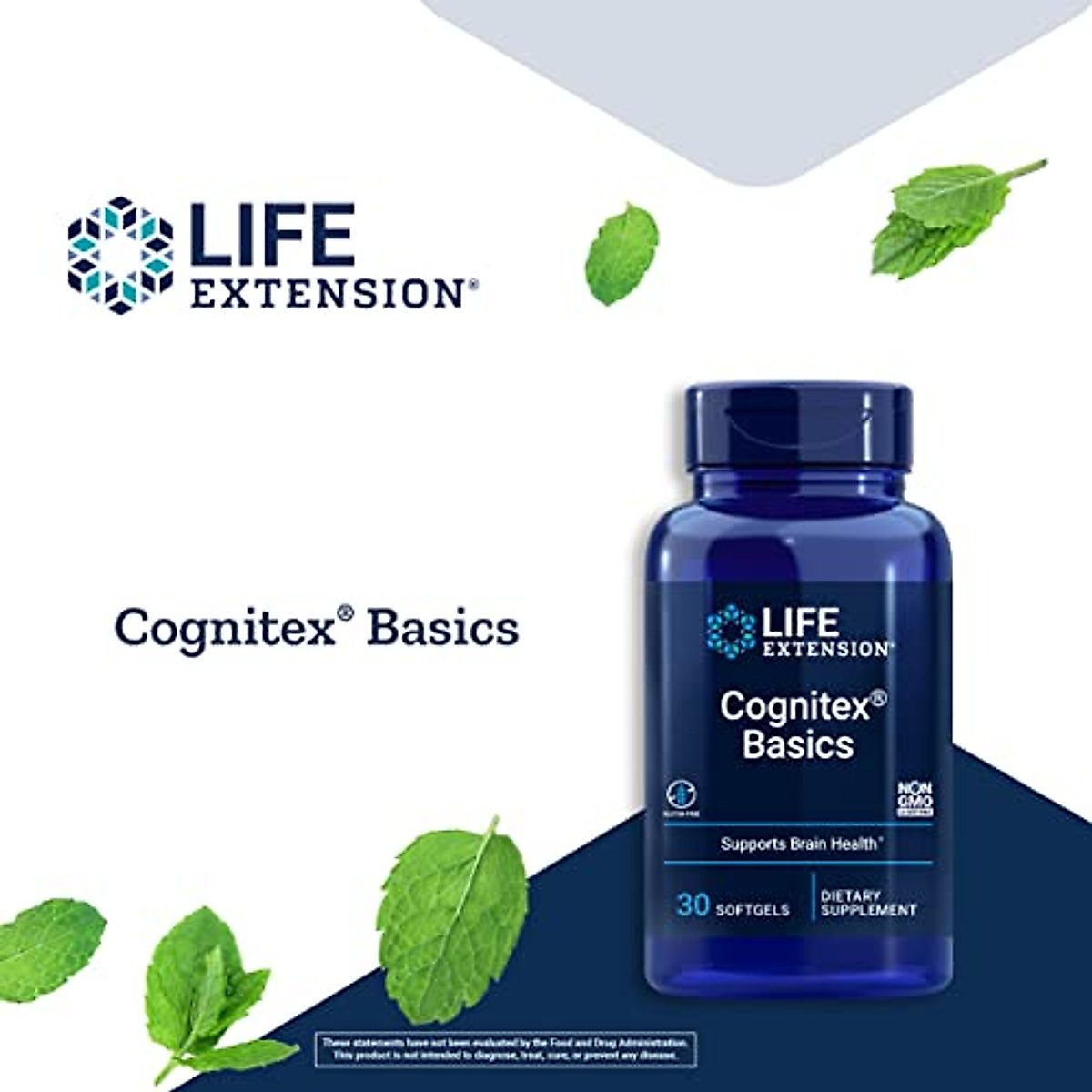 Life Extension Cognitex Basics - Brain Health Supplement - For Memory, Focus, Attention, Cognitive Performance and Inflammatory Response - Non-GMO, Gluten-Free - 30 Softgels
