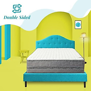 Nutan 11-inch Firm Eurotop Foam Mattress with Box Spring, Double Sided Mattresses with Encased Bed Foams, Fully Assembled Bedding with Black Border and White Top, Full XL