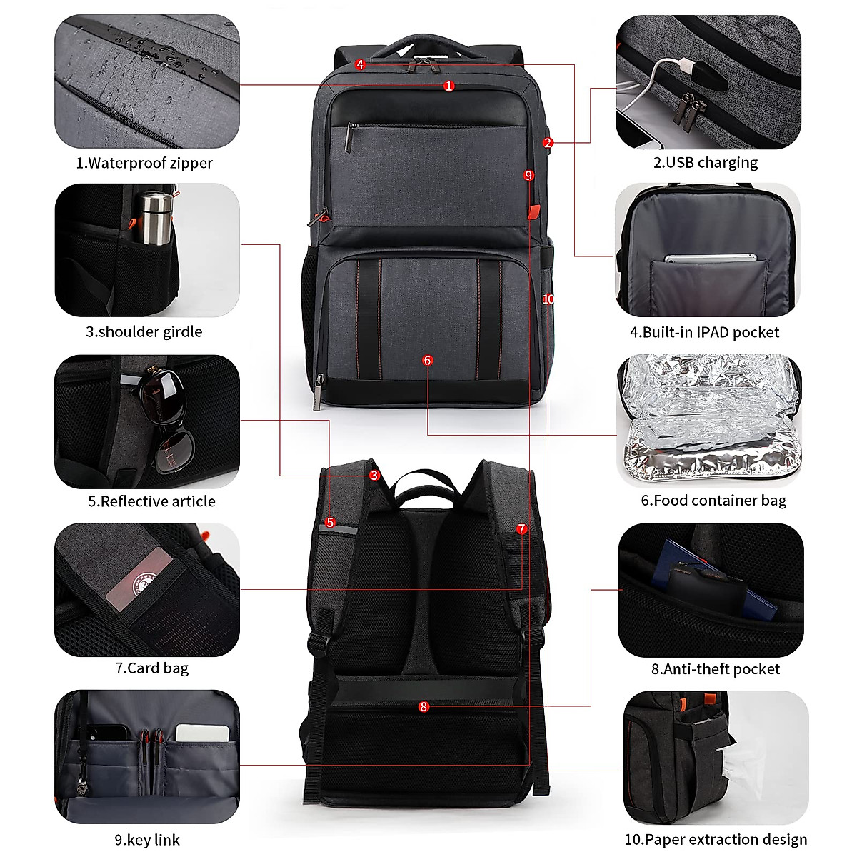 Lunch Backpack for Women, Insulated Cooler backpack with lunch compartment, College School Bookbag with USB Port, Fits 15.6 Inch Laptop, Waterproof Backpack Food Bag for Work Beach Camping Picnics…