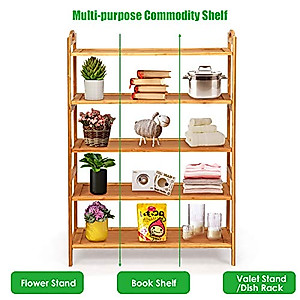 Giantex Bamboo Shoe Rack 5 Tier, Freestanding Shoe Rack with Two Rounded Handle for 15 Pairs, Entryway Standing Shoe Storage Organizer for Kitchen, Living Room, Entryway (5-Tier)