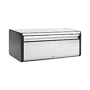 Brabantia Fall Front Bread Box - Matte Steel Fingerprint Proof with Black Sides, 299186