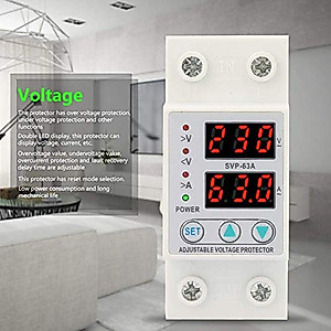 Double LED Display Single Phase Adjustable Voltage Current Protector Voltage Protective Device AC230V 63A 81 x 36 x 60mm