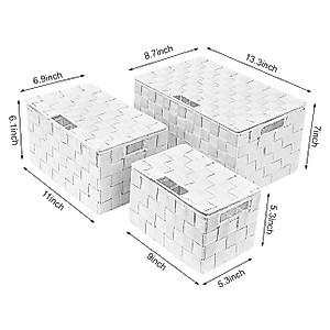 Storage Bins with Lids, 3 Pack Wicker Basket with Lid, Woven Storage Baskets for Organizing for Office Closet Dog Laundry Bathroom (White)