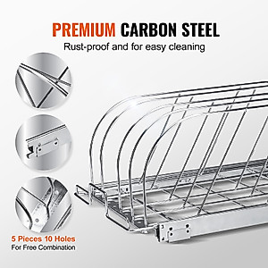 VEVOR Pan and Pot Rack, Expandable Pull Out Under Cabinet Organizer, Cookie Sheet Baking Pans tray Organization, Adjustable Wire Dividers, Steel Lid Holder for Kitchen Cabinet & Pantry Storage, 13.8"W