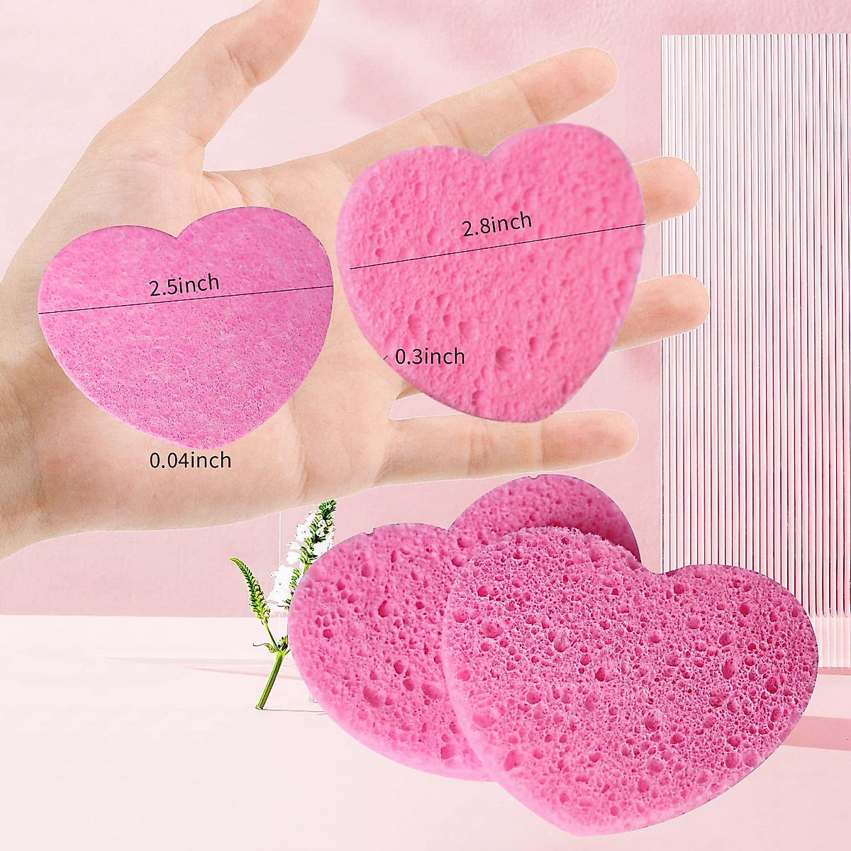 Facial Sponges Compressed Natural Cellulose Sponge Spunspon Round/Heart Shape Face Sponge for Face Cleansing Exfoliating and Makeup Removal 100 Count / 2 - Pack, Pink