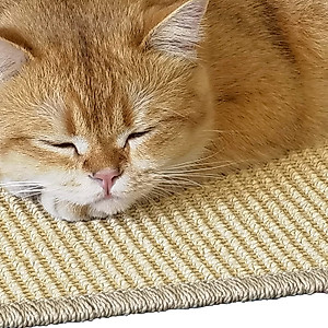 Pethave Cat Scratcher Mat, 23.6x15.7” Natural Sisal Scratching Mat with Velcro Tape,Stick on Floor and Wall Cat Scratch Pad Rug, Horizontal Cat Scratch Mat Protect Carpet and Sofa (Natural Color)