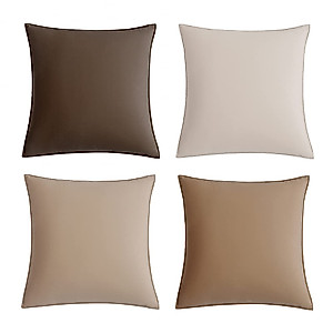 WEMEON Velvet Throw Pillow Covers 18x18 Set of 4,Solid Color Pillows Soft Decorative Square Couch Pillow Covers,Mix and Match Home Decor for Sofa Bedroom Car Couch (Brown/Beige)