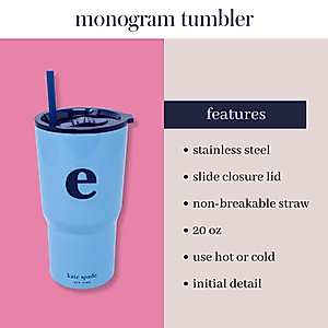 kate spade new york 20 Ounce Insulated Initial Tumbler for Cold and Hot Drinks with Reusable Straw, Stainless Steel Travel Cup with Slide Top Lid (E)