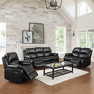 Ocstta Leather Recliner Sofa for Living Room Furniture Set,Recliner Sofa Set for House/Office(Leather Sofa Loveseat 1 Pieces) Black
