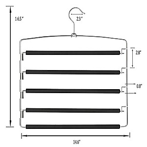 Meetu Pants Hangers 5 Layers Stainless Steel Non-Slip Foam Padded Swing Arm Space Saving Clothes Slack Hangers Closet Storage Organizer for Pants Jeans Trousers Skirts Scarf Ties Towels (4 Pack)