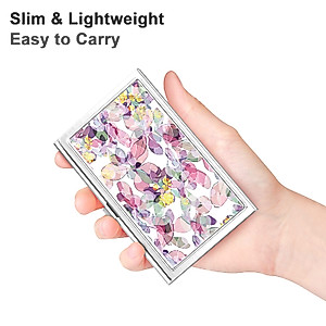 Rouidr Business Card Holder, Small Business Card Case, Slim Metal Business Card Organizer, Pocket Name Card Holder Wallet for Men Women, Colorful Flowers