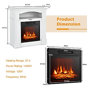 LDAILY 32" Electric Fireplace with Mantel, Freestanding Wooden Surround with 1400 W Fireplace Insert, 3D Realistic Flame, Remote Control, Overheating Safety System, Fireplace for Home RV, White