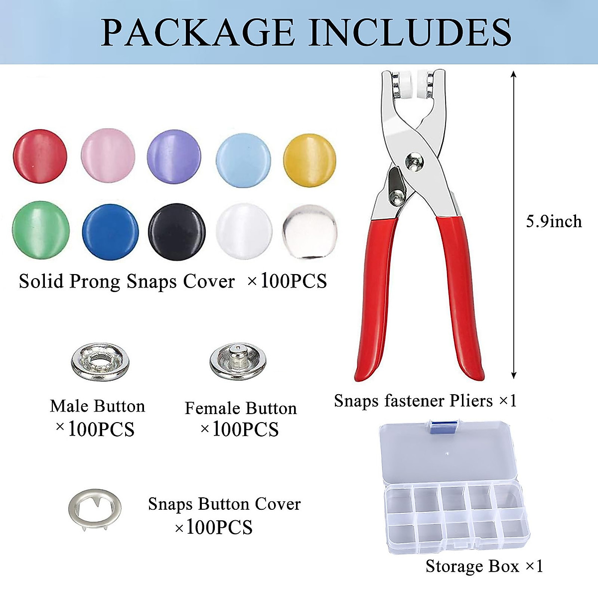 Minestylish 100 Sets Metal Snaps Buttons with Fastener Pliers Press Tool Kit Perfect for DIY Crafts Clothes Hats and Sewing, Snap Button Fasteners Kit for Clothing(Colorful / 400 PCS)