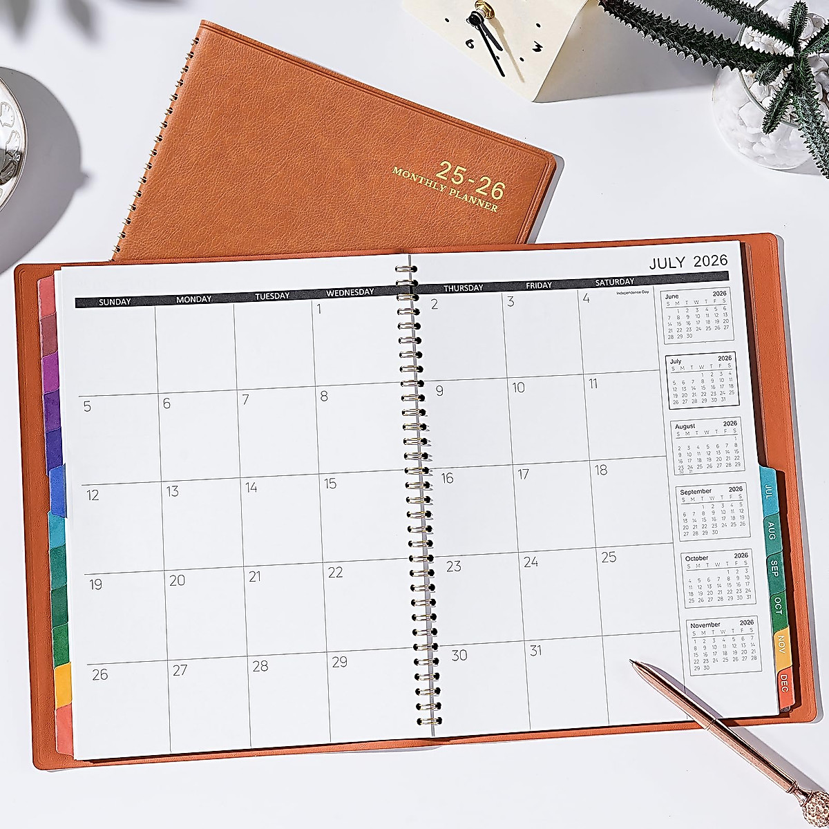 Monthly Planner 2023-2024 - 18 Monthly Planner 2023-2024 from July 2023 to December 2024, Planner 2023-2024 with Tabs, Leather Calendar Planners, Twin-Wire Binding+Inner Pocket+Contacts+Passwords