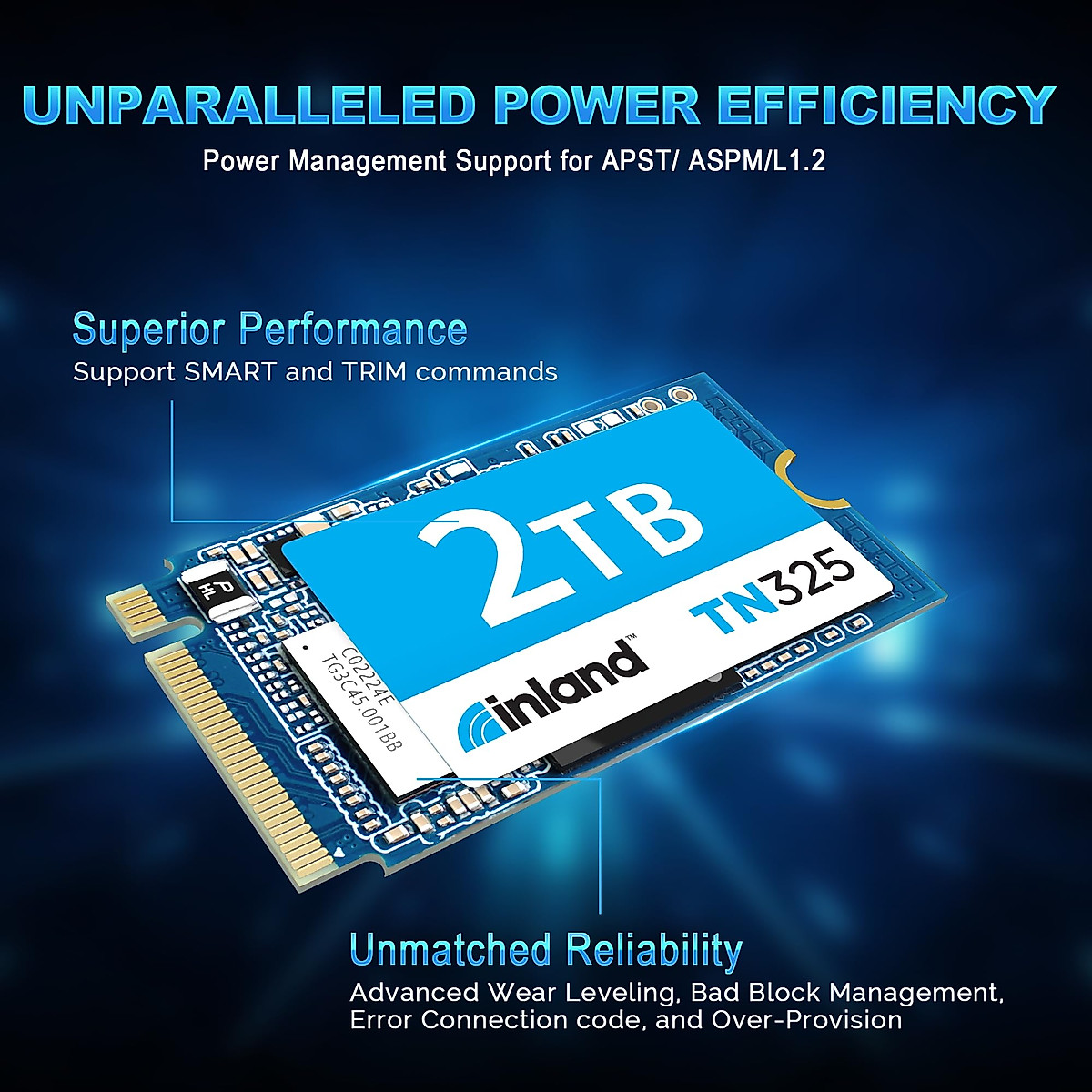 INLAND M.2 2242 2TB SSD NVMe PCIe Gen 3x4 Internal Solid State Drive 3D NAND TLC Read/Write Speed Up to 2,400/2,100 MB/s