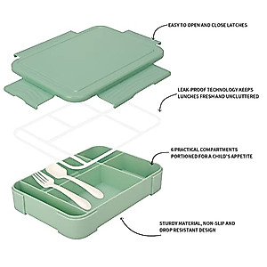 Vensp Bentobox,Kid Lunch Box, Bento Box Adult Lunch Box,Lunch Box Container for Kids/Adults/Toddler,1330ml-6 Compartments&Utensiles, Leak Proof,Microwave/Dishwasher/Refrigerator Safe(Green)