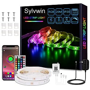 sylvwin Led Lights 65.6ft for Bedroom - APP Control Music Sync Color Changing Led Light Strips,5050 RGB Tape with Remote for Room Home Decoration