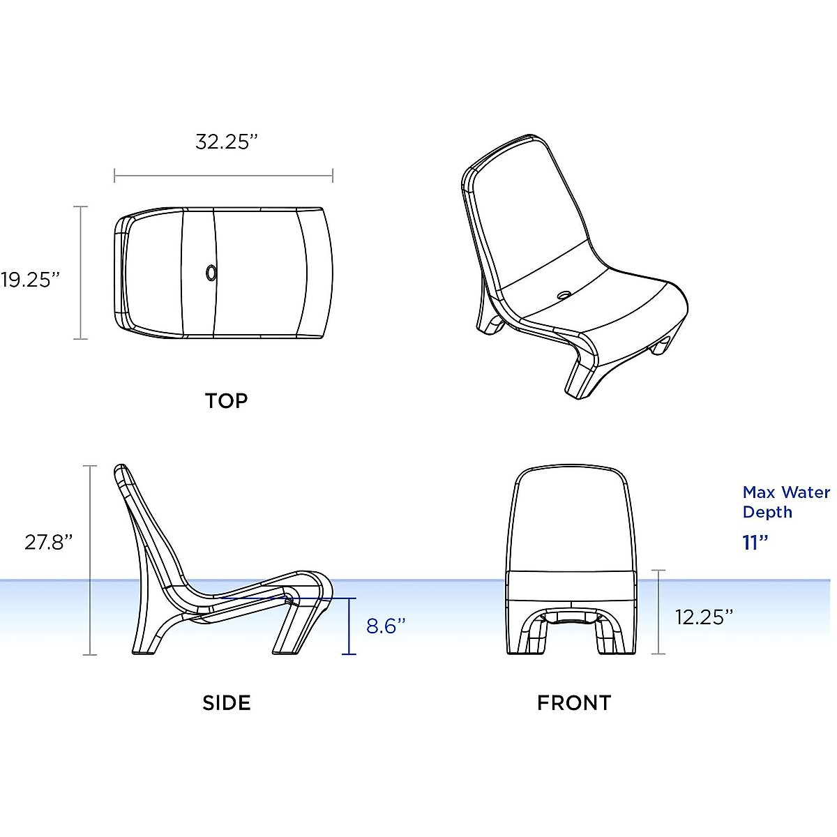 REZVANI FURNITURE STUDIO Tenjam Freelo in Pool Lounge Chair for Sun Shelf, Pool Chairs and Lounger for in Pool Tanning Ledge That Support up to 11" of Water Depth (Custom Color)
