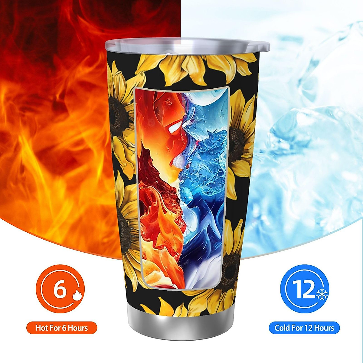 AYCZN Sunflowers 20 OZ Tumbler Stainless Steel Travel Coffee Mug, Yellow Floral Insulated Water Bottle with Lid Leakproof Thermal Cup