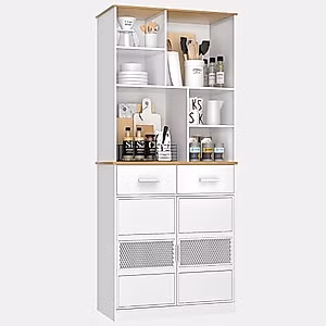 VECELO 72" Tall Kitchen Pantry Storage Cabinet with Doors & Shelves & 2 Drawers Freestanding Buffet Hutch with | Microwave Stand | Cupboard for Dining Room