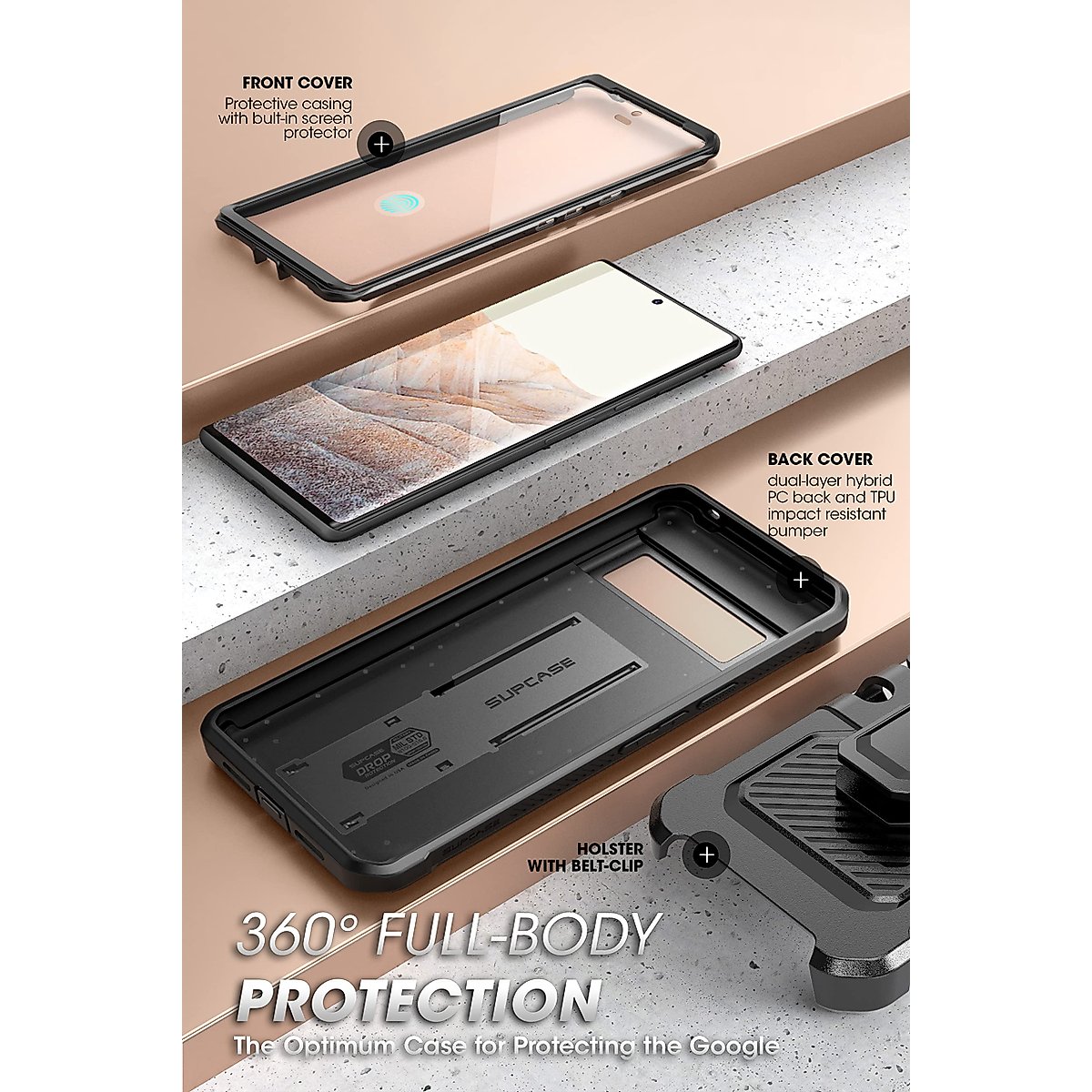 SUPCASE Unicorn Beetle Pro Series Case for Google Pixel 7 (2022 Release), Full-Body Rugged Belt-Clip & Kickstand Case with Built-in Screen Protector (Black)