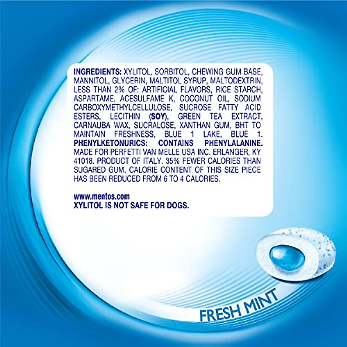 Mentos Pure Fresh Sugar-Free Chewing Gum with Xylitol, Fresh Mint, in a recyclable 90% Paperboard Bottle, 80 Piece (Pack of 1)