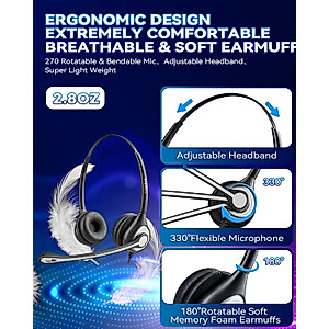 Wantek RJ9 Telephone Headset with Microphone Noise Cancelling, Office Phone Headset Compatible with Plantronics S12 Polycom VVX310 VVX410 VVX411 Avaya 1416 ShoreTel 230 Allworx NEC Landline Phones