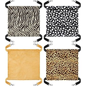 Boao 4 Pcs Guinea Pig Hammock Rat Hammock for Cage Small Animals Hanging Hammock Pet Cage Accessories for Chinchilla Parrot Sugar Glider Ferret(Leopard, Zebra, Black and White Dots, Camel)