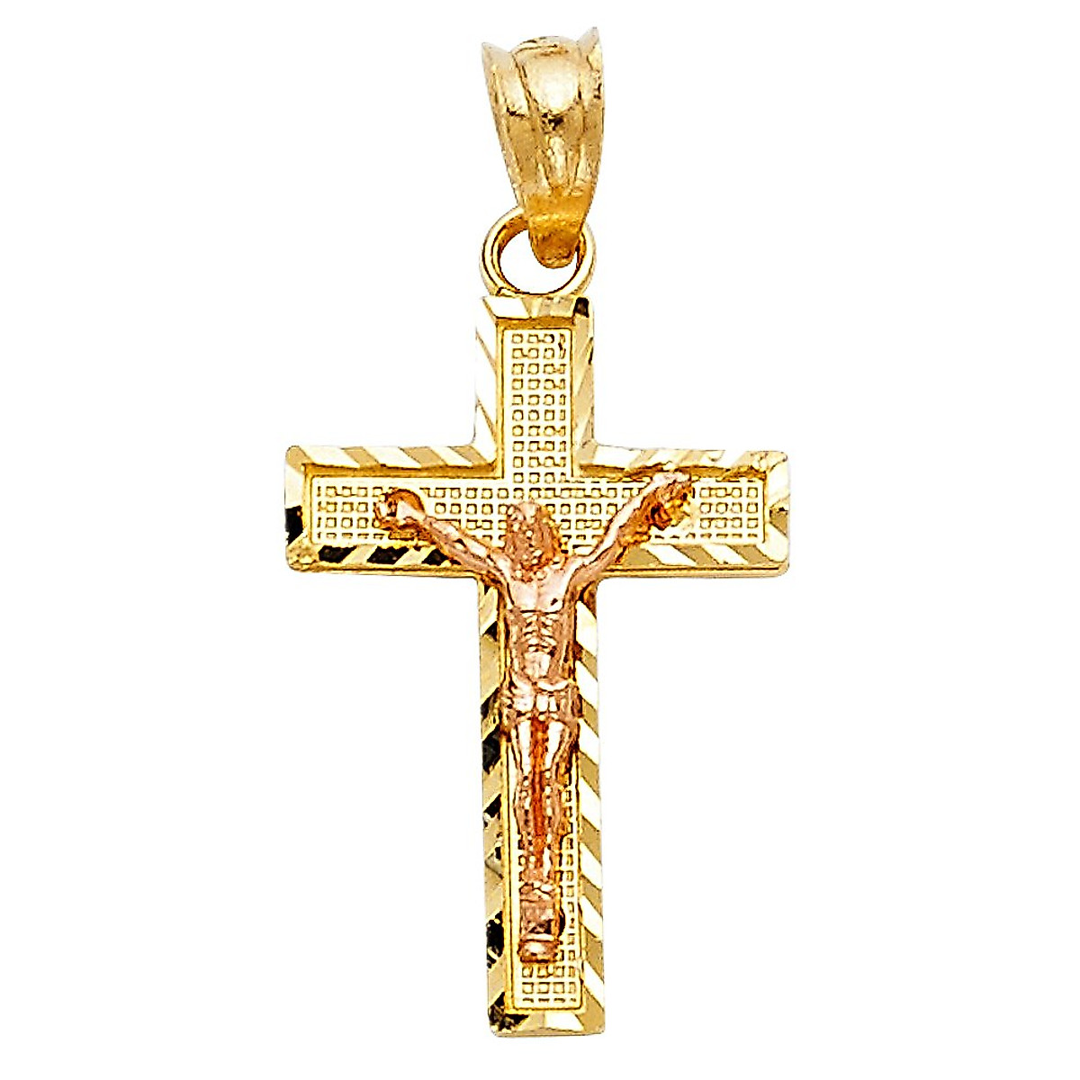 The World Jewelry Center 14k REAL Two Tone Gold Religious Jesus Crucifix Cross Charm Pendant